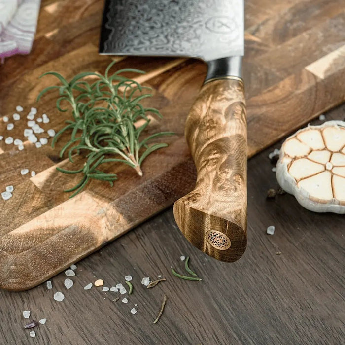 Damast Hackmesser Bergahorn | 31,6cm lange Klinge aus Damaststahl ...