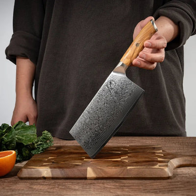 Damast Hackmesser Olive | Extrem scharfe Klinge | Attraktive Maserung ...