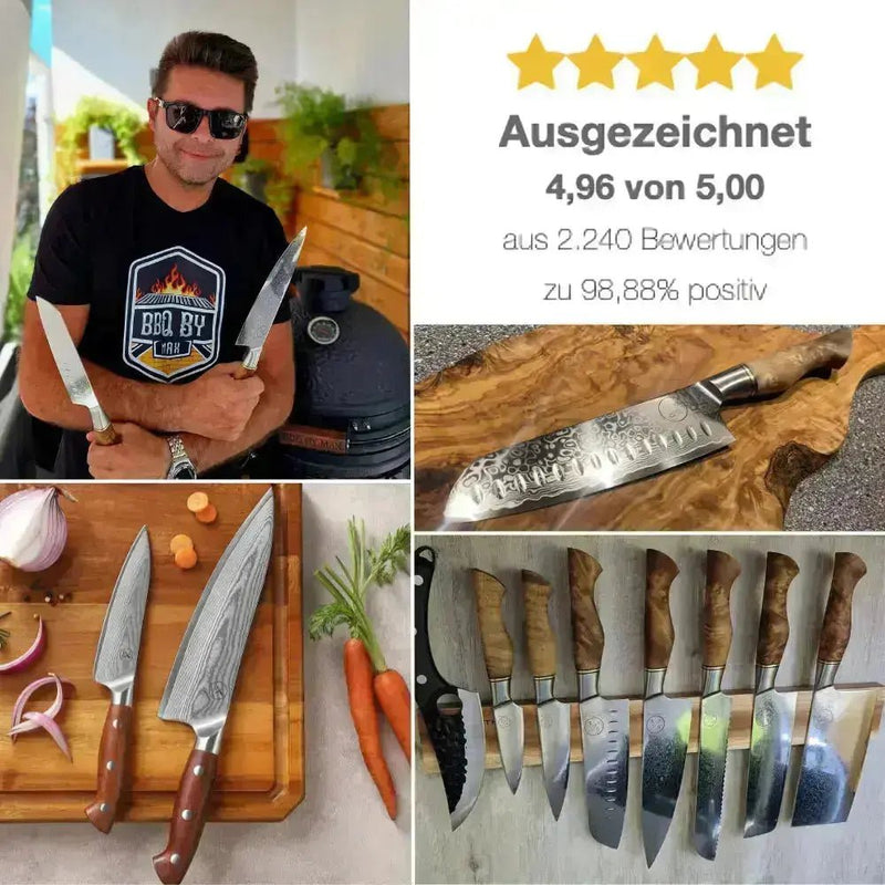 Damast Hackmesser Olive | Extrem scharfe Klinge | Attraktive Maserung ...