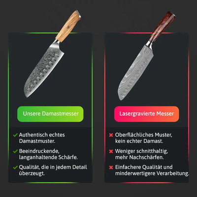 Damast Hackmesser Olive | Extrem scharfe Klinge | Attraktive Maserung ...