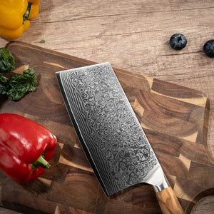 Damast Hackmesser Olive | Extrem scharfe Klinge | Attraktive Maserung ...