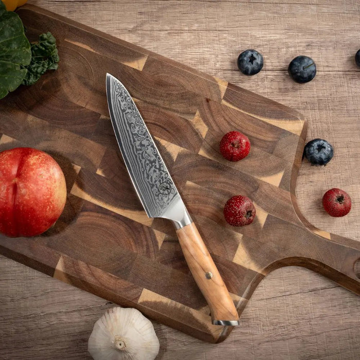 Damast Universalmesser Olive | Extrem scharf & hochwertig | Olivenholz ...
